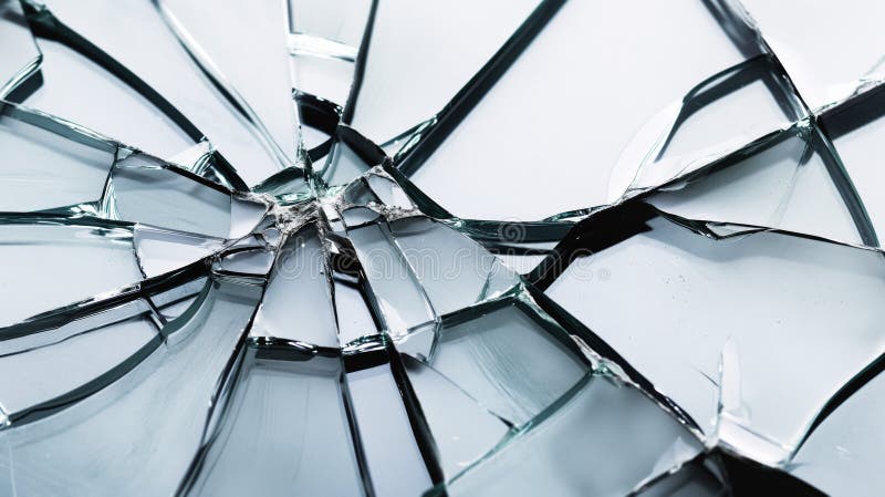 Close-up of Shattered Glass with Sharp, Jagged Edges on a White Surface ...