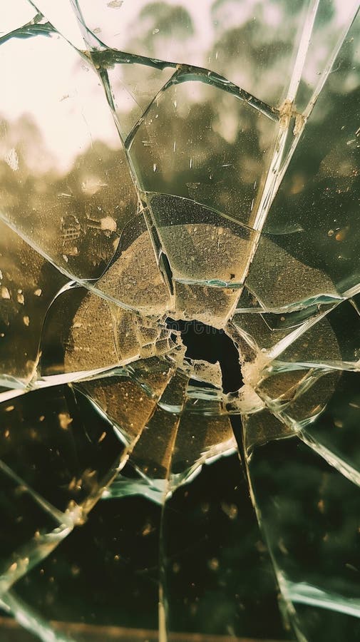 Close-up of a Shattered Glass Window with a Focus on the Broken Area ...