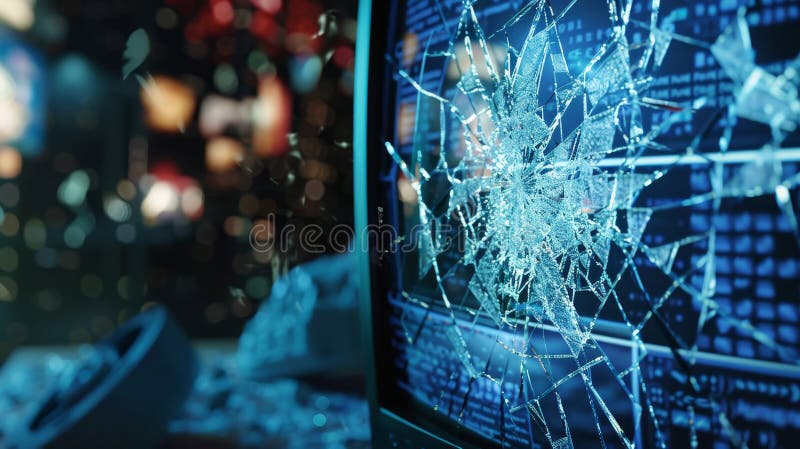 Close Up of a Shattered Monitor with Striking Damage Pattern and ...