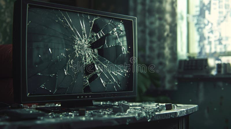 Close Up of a Shattered Monitor with a Striking Damage Pattern and ...