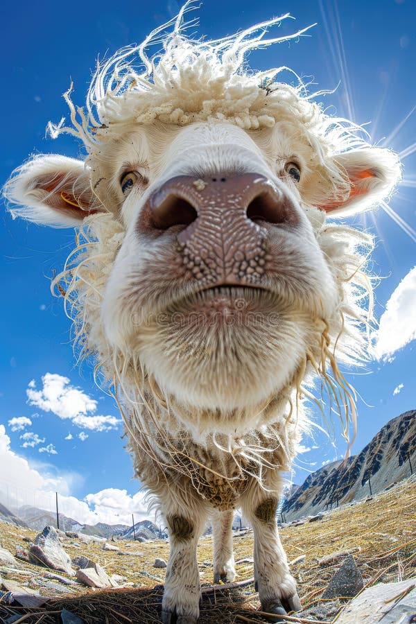 A Close Up of a Sheep with a Big Nose and a Fluffy Mane Stock Photo ...