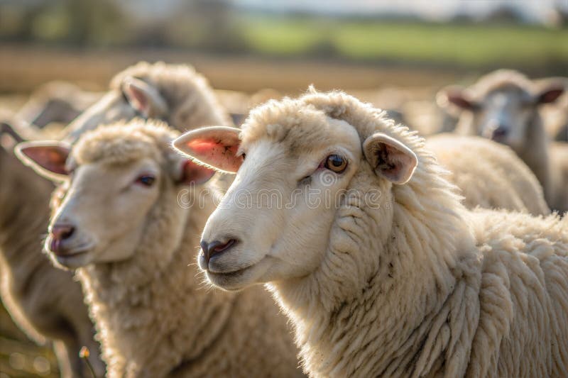 Close-up of a Sheep in a Flock Stock Illustration - Illustration of ...