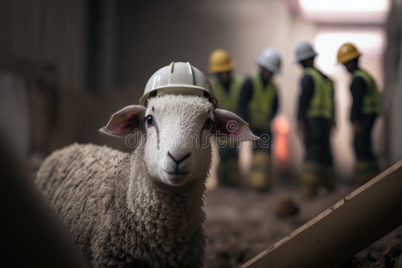 Close Up of a Sheep Wearing Hardhat Generative AI Stock Illustration ...
