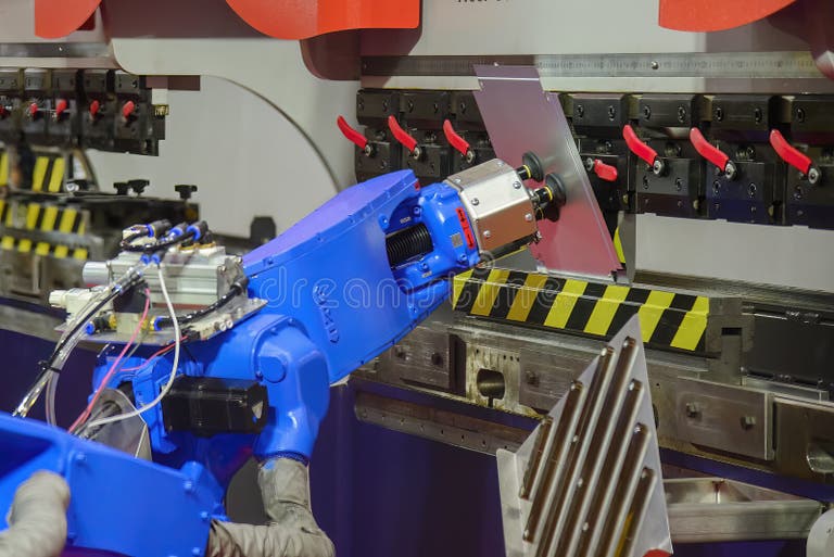 Close Up the Sheet Metal Bending Process by Robotic Arm Stock Photo ...