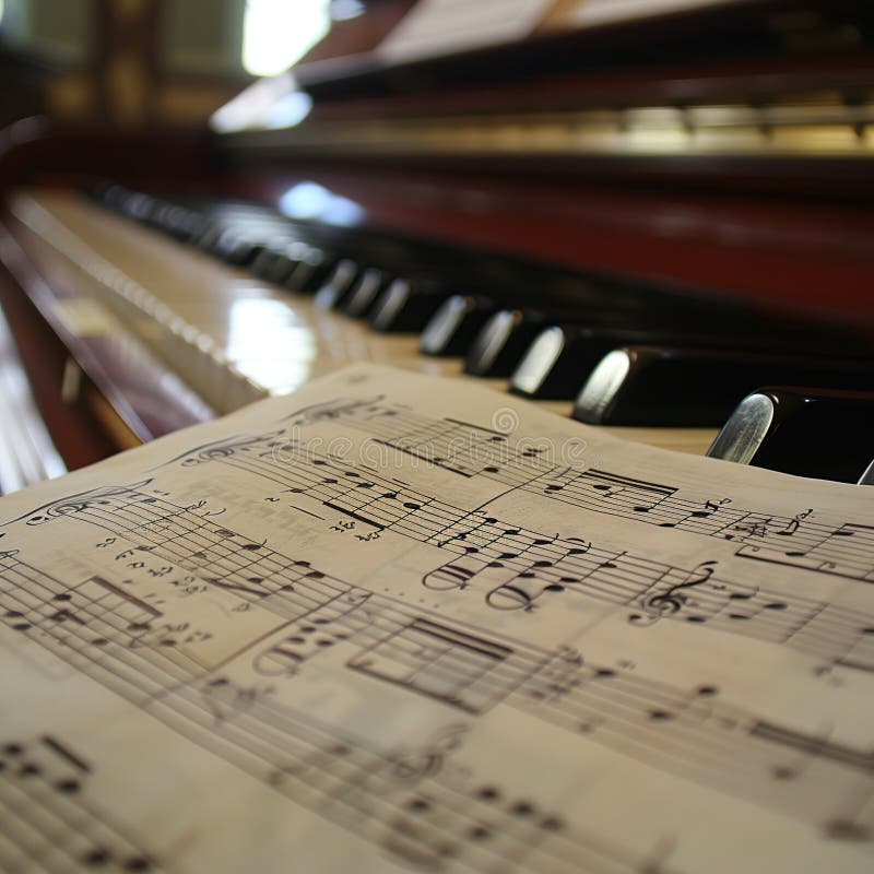 Close Up of Sheet Music with Piano Keys in the Background Stock Photo ...