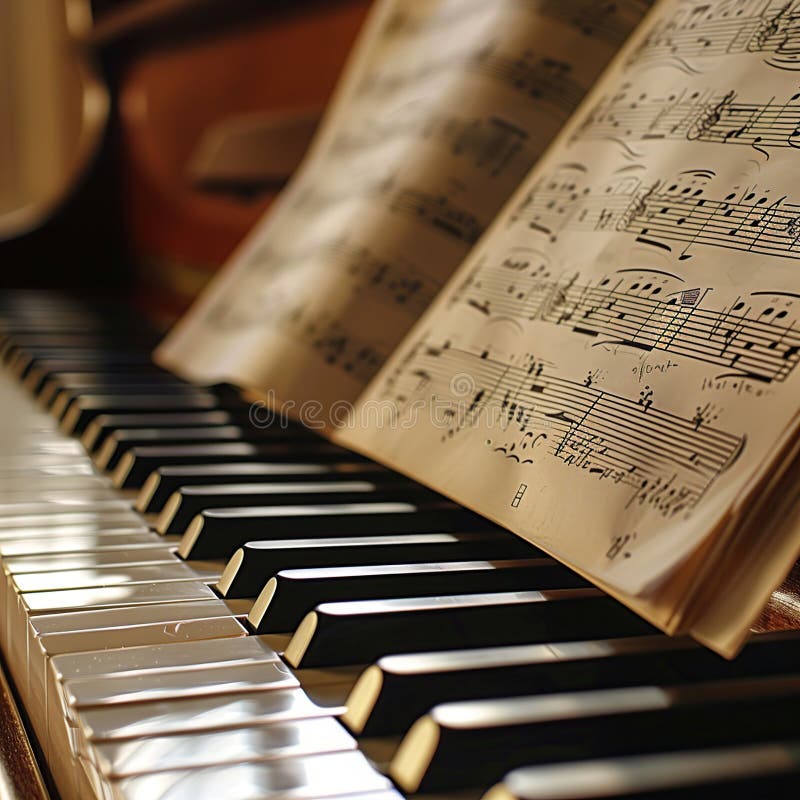 Close Up of Sheet Music with Piano Keys in the Background Stock Image ...