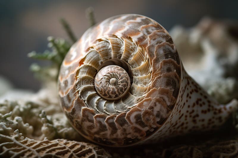 A Close Up of a Shell on a Bed of Seaweed Stock Illustration ...