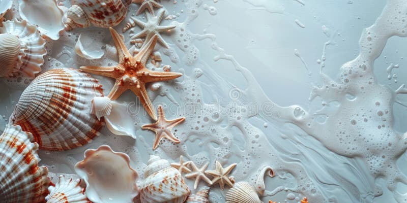 Close Up of Shells and Starfish on Sandy Beach, Perfect for Summer ...