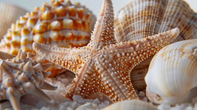 Close Up of Shells and Starfish on a Table. Perfect for Beach-themed ...