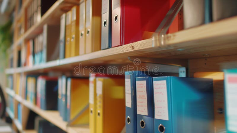 A Close-up of Shelves with Binders Stock Image - Image of close ...