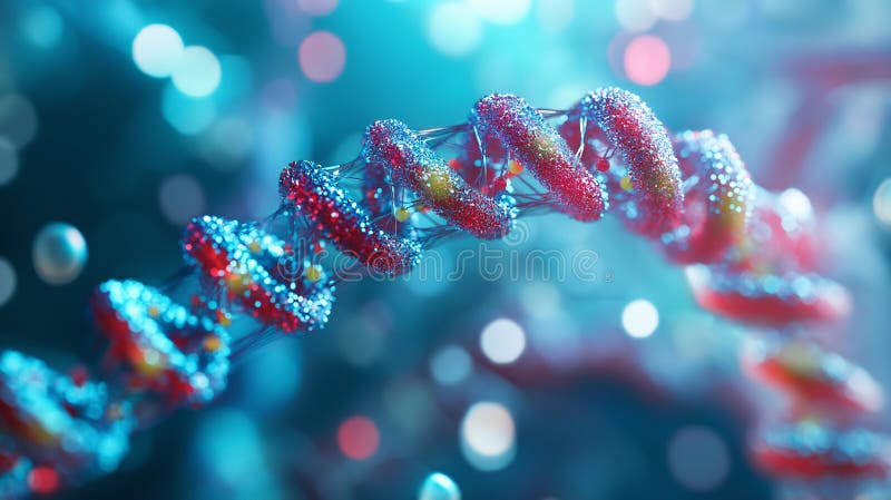 A Close-up of a Shimmering DNA Strand, Sparkling in Vibrant Blue Light ...