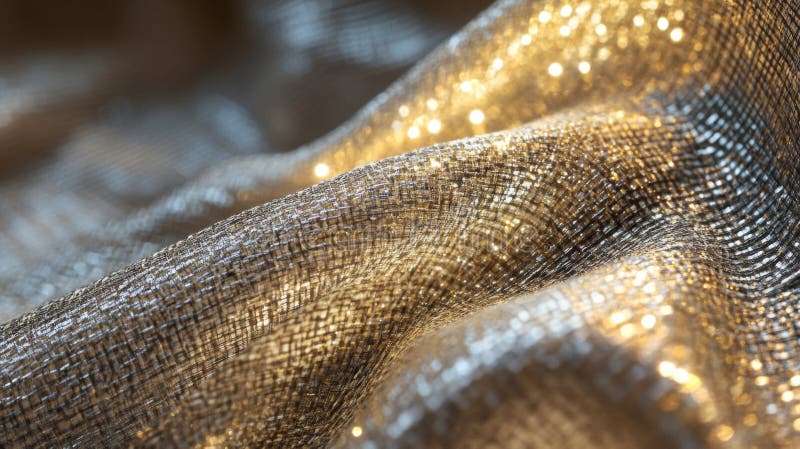 Close-up of Shimmering Golden Fabric with Woven Texture Stock ...