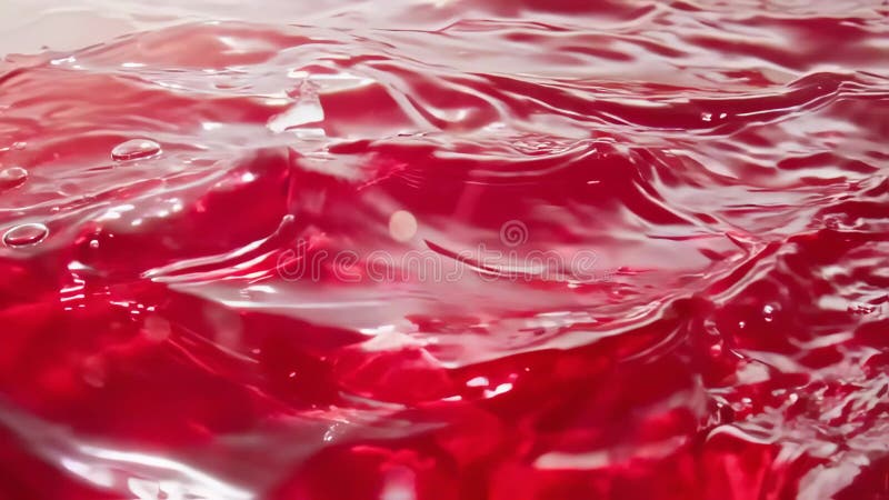 Close Up Shimmering Red Liquid Surface, Gentle Ripples Create Abstract ...