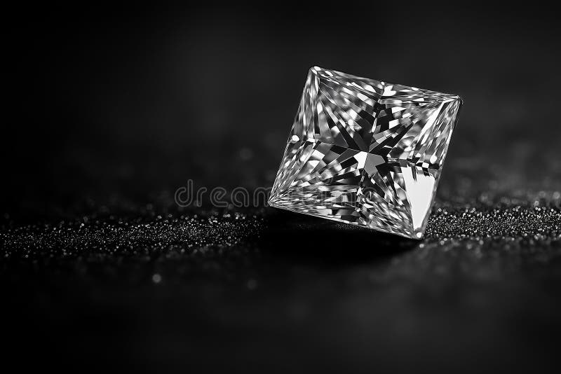 Close-up of a Shimmering Square-cut Diamond on a Dark Textured Surface ...