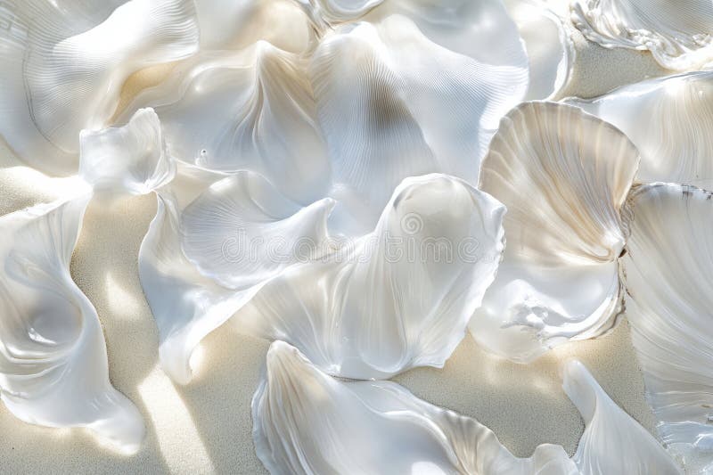Close-up of Shimmering White Seashells on the Beach, Capturing the ...