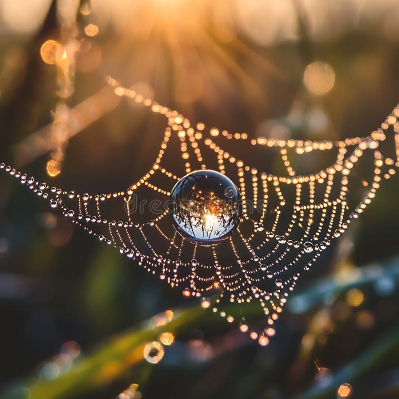 Dewdrop on Spider Web, Fine Reflections in Nature. Stock Illustration ...