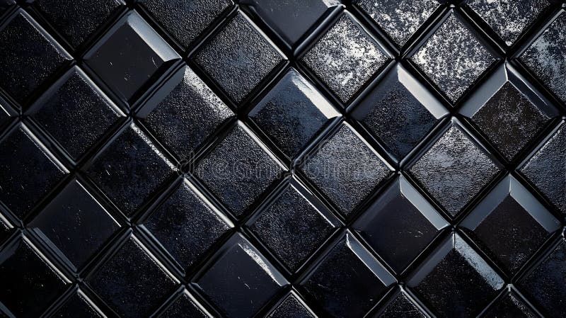 Close-Up of Shiny Black Geometric Tiles with a Textured Surface ...