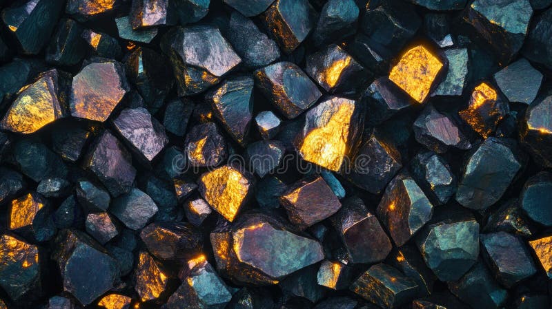Close-up of Shiny Black and Gold Rocks with Reflective Surfaces Stock ...