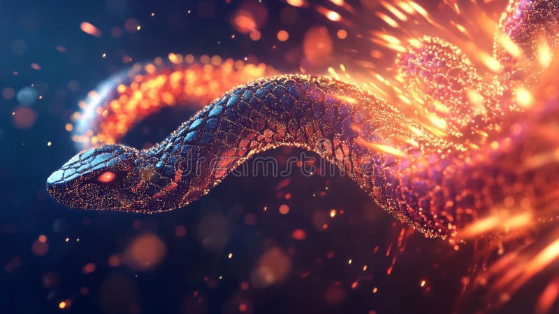 A Close-Up of a Shiny Black Snake Made of Particles with a Background ...