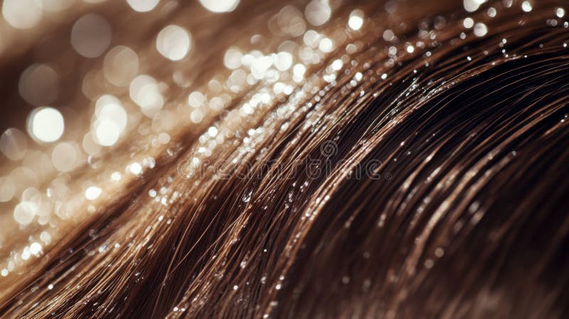 Close-Up of Shiny Brown Hair with Gleaming Droplets Stock Illustration ...