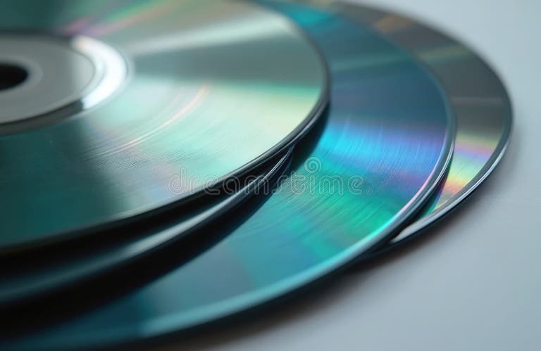 Close-up of Shiny CDs. Optical Discs Reflect Light with Rainbow ...