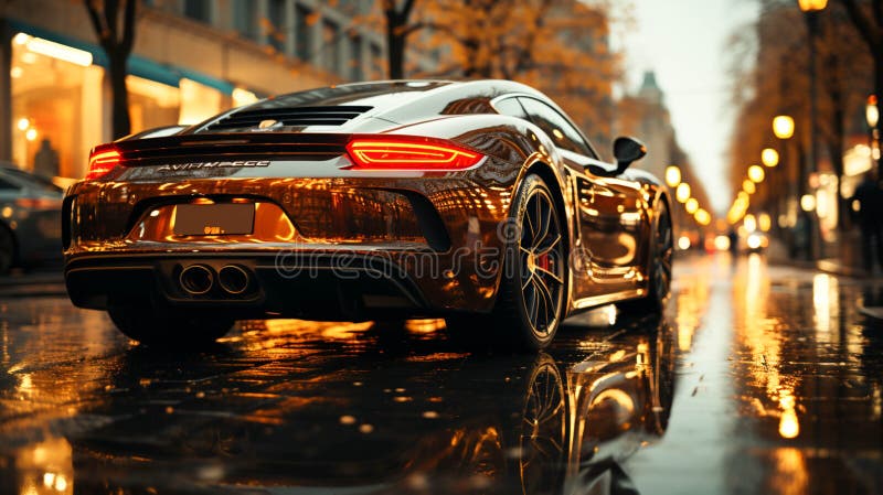 Close Up of a Shiny Chrome Car Driving on a Modern Road Stock ...