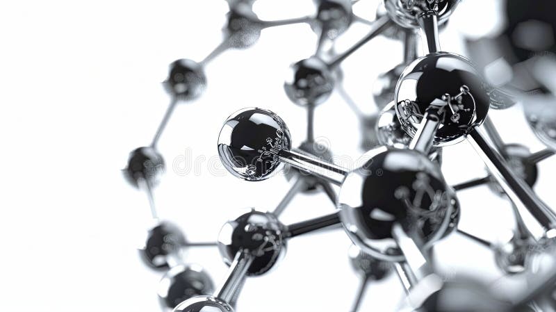 Close-up of a Shiny Chrome Molecular Structure Against a White ...