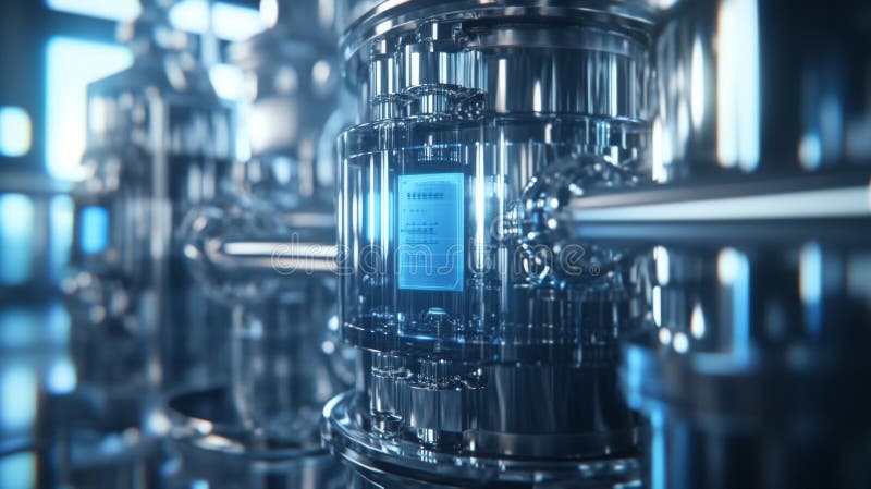 Close-up of a Shiny, Complex Machine with a Blue Digital Display Stock ...