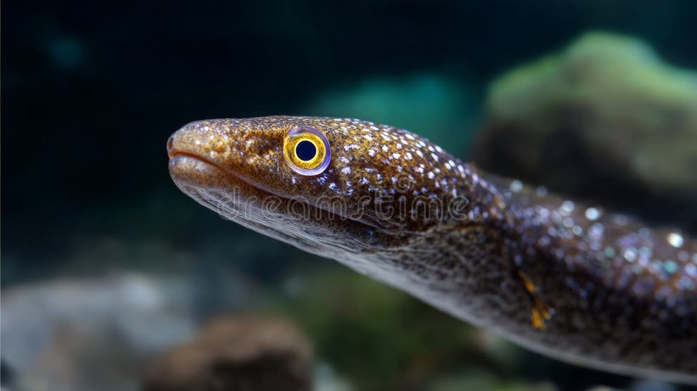 Close-up of a Shiny Eel Swimming Underwater Stock Image - Image of ...