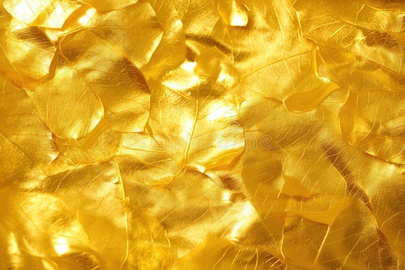 Close-up of Shiny Gold Leaf Texture on Metallic Surface. Yellow Foil ...