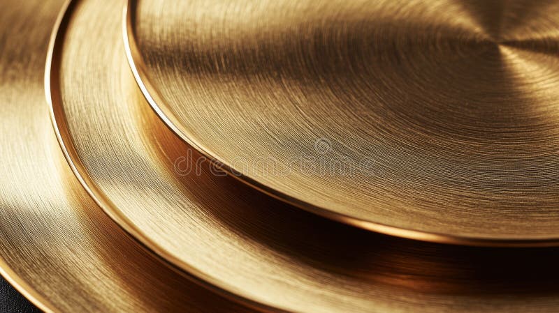 Close-up of Shiny Gold Metal Plates with Concentric Texture Design ...