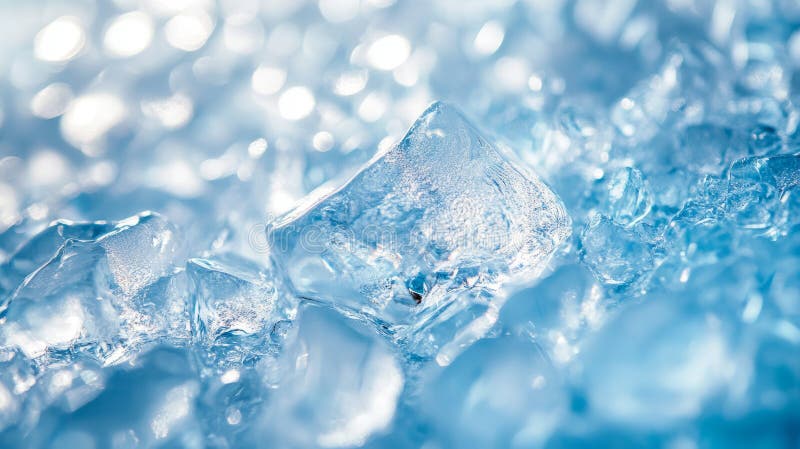 Close-up of Shiny Ice Cubes in Blue Light. Stock Image - Image of bokeh ...