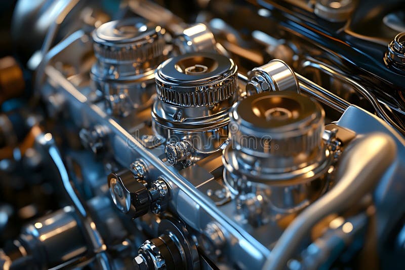 Close-up of Shiny Mechanical Engine Parts with Metal Components and ...