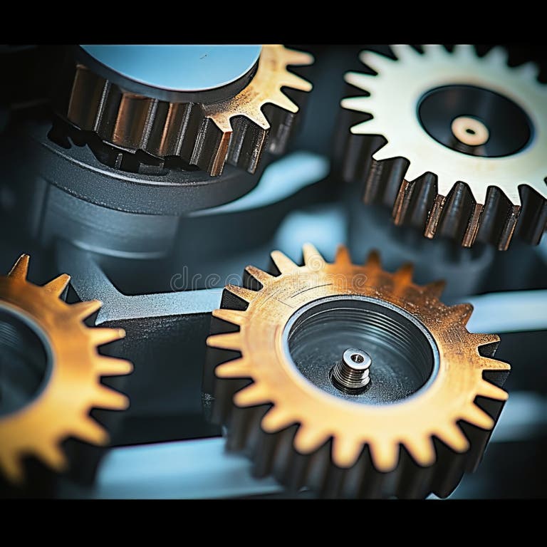 Close-Up, Shiny Metal Cogwheels Interlocking. Precision Engineering and ...