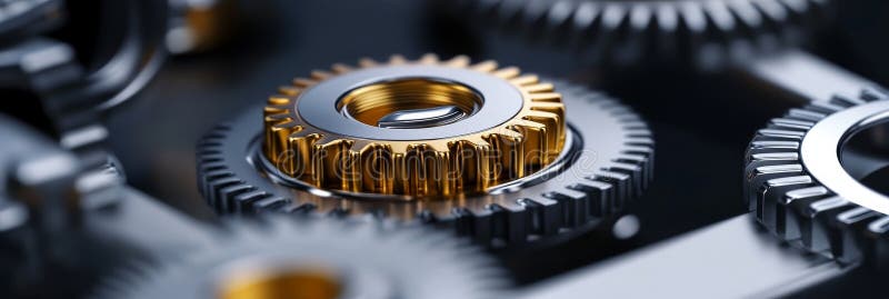 Closeup of Shiny Metal Gears on a Machine Representing Precision ...