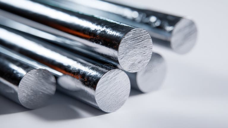 Close-up of Shiny Metal Rods Arranged in a Stack on a Light Background ...