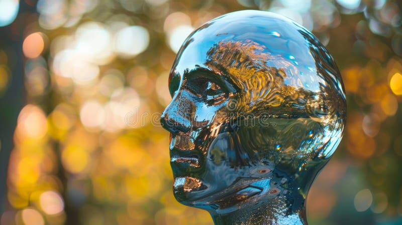 A Close Up of a Shiny Metal Statue with Trees in the Background, AI ...