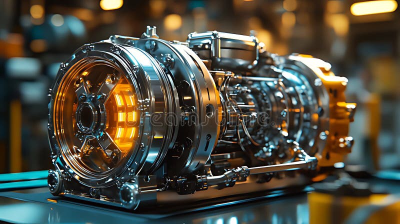 Close-up of a Shiny, Metallic Engine with Glowing Components Stock ...