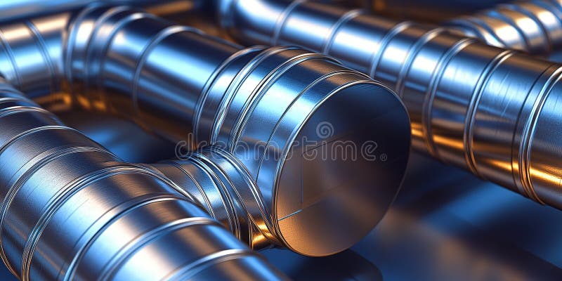 Close-up of Shiny Metallic Pipes and Fittings Arranged in a Complex ...