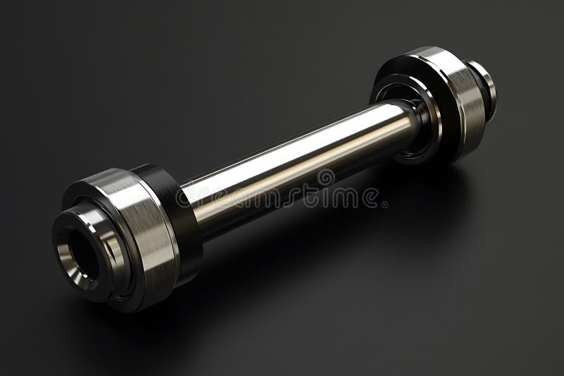 Close-up of a Shiny Metallic Shaft with Bearings on a Dark Background ...
