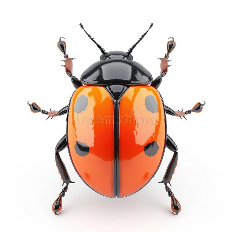 Close-up of a Shiny Red Ladybug with Black Spots on White Background ...