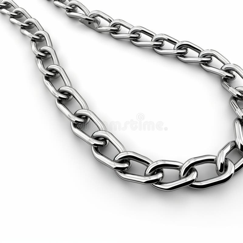 Close-Up of Shiny Silver Chain Links on White Background Stock ...