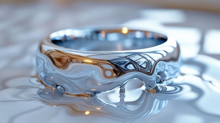 Shiny Silver Ring with a Fluid Distorted Appearance on a Reflective Surface Stock Illustration ...