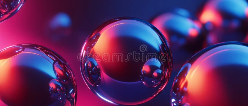 Close-up of Shiny Spheres Reflecting Red and Blue Neon Lights Stock ...