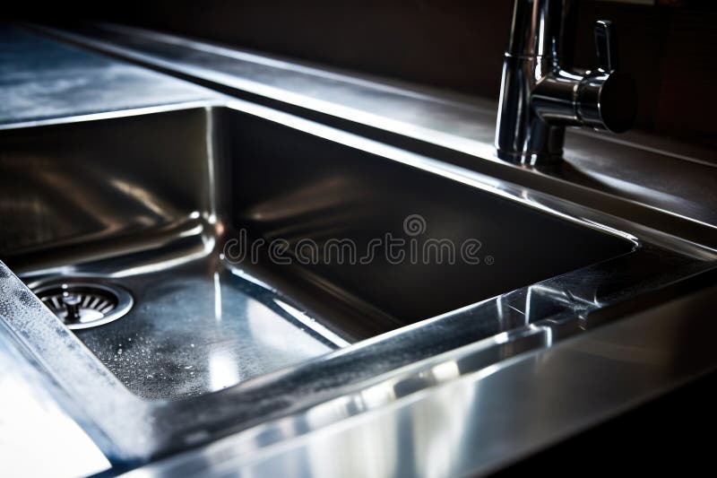 Close-up of Shiny Stainless Steel Kitchen Sink Stock Photo - Image of ...