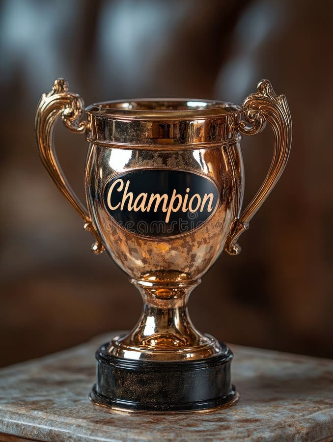 A Close-up of a Shiny Trophy with Champion Engraved. Stock Image ...