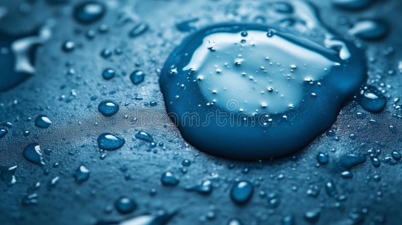 Close Up of Shiny Water Droplets on Blue Background Stock Image - Image ...