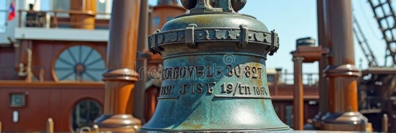 Close-up of Ship Bell with Engraved Details on Vintage Sailing Vessel ...