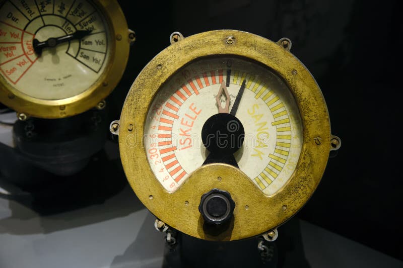 Close-up of Ship S Engine Control Indicators with Duplicate Dials. Iron ...