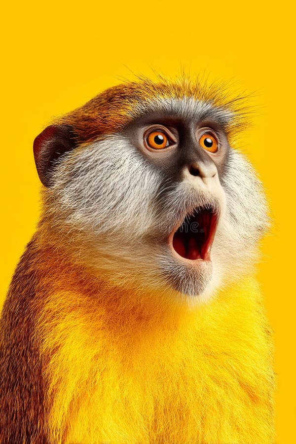 Close-Up, Shocked, Surprised Golden Monkey with Open Mouth on Solid ...